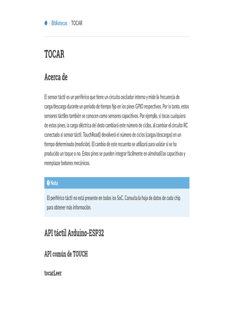 TOUCH - Documentación de Arduino-ESP32 2.0 | PDF TOUCH - Documentación de Arduino-ESP32 2.0 | PDF