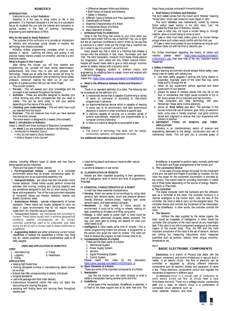 Robotics Lecture 1ST Qtr. | PDF