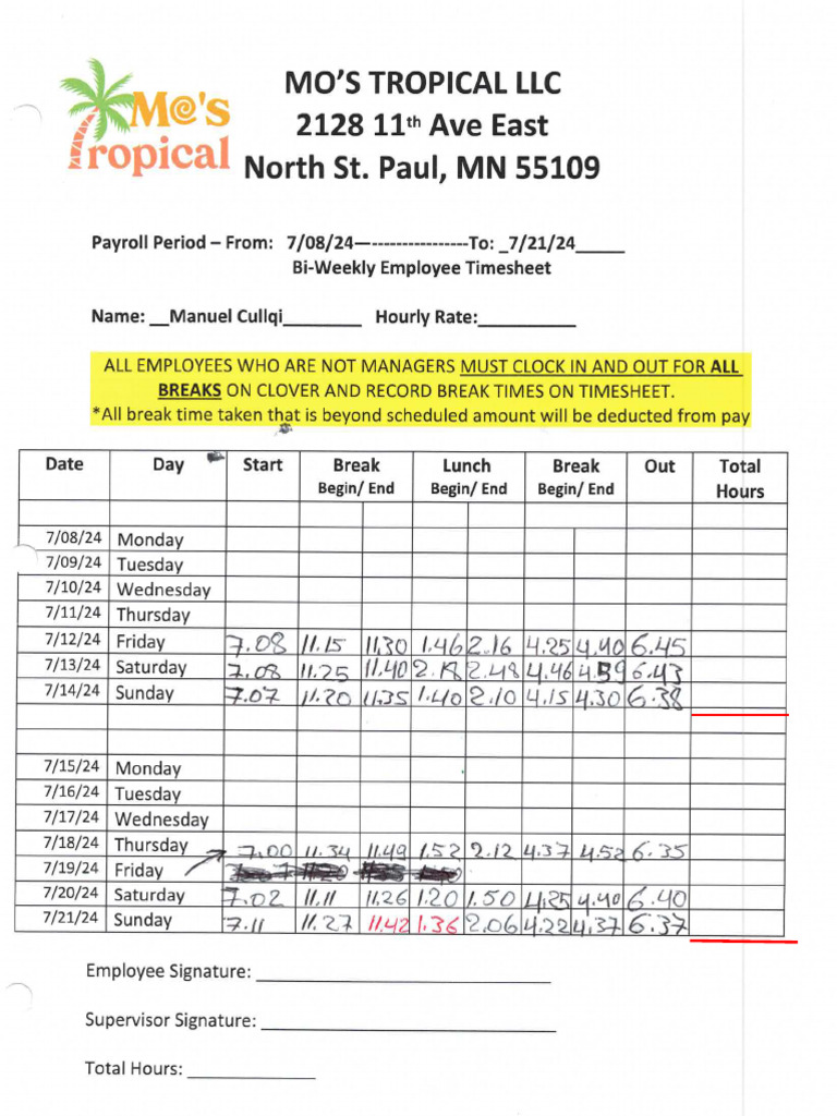 Timesheet of Staff (Us Sample) | PDF