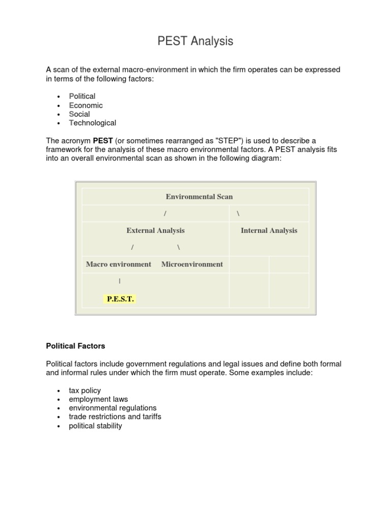 PEST Analysis: P E S T | PDF | Competitive Advantage | Inventory