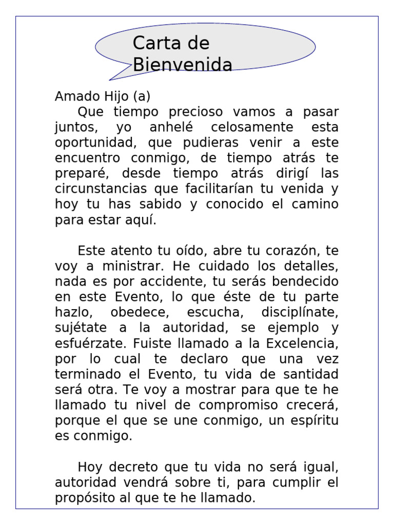 Carta de Bienvenida | PDF