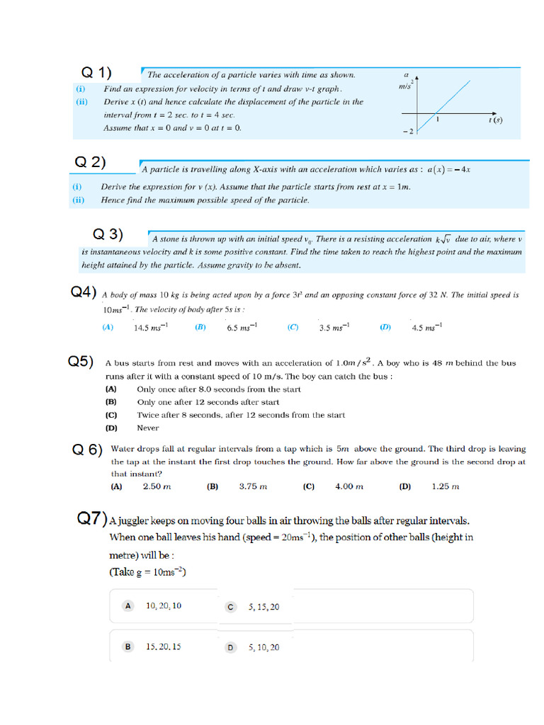 Kinematics (Motion in 1D) Questions | PDF