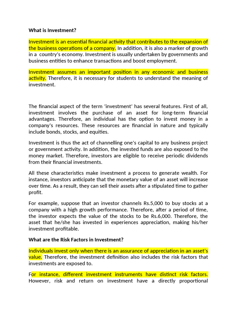 What Is Investment | PDF