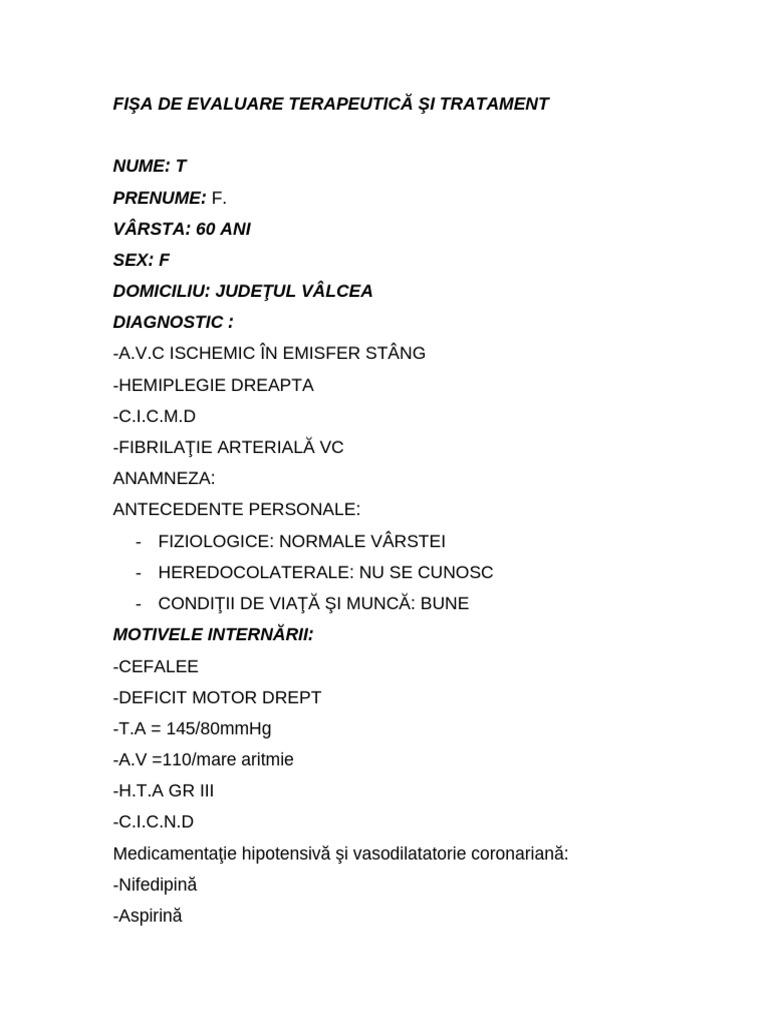 Fisa de Evaluare Terapeutica Si Tratament 2 | PDF