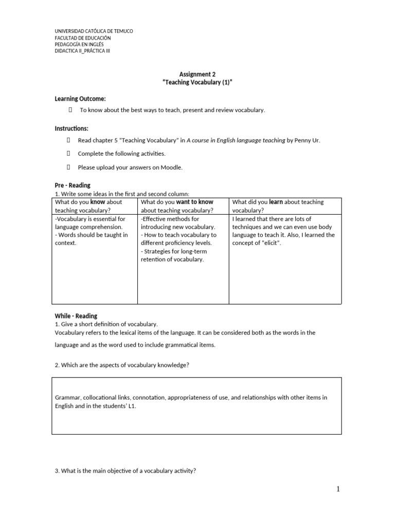 Assignment 2 - Teaching Vocabulary-Karla | PDF