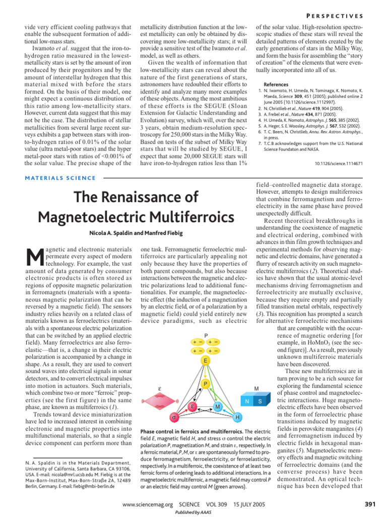 The Renaissance of Magnetoelectric Multiferroics-Spaldin2005 | PDF