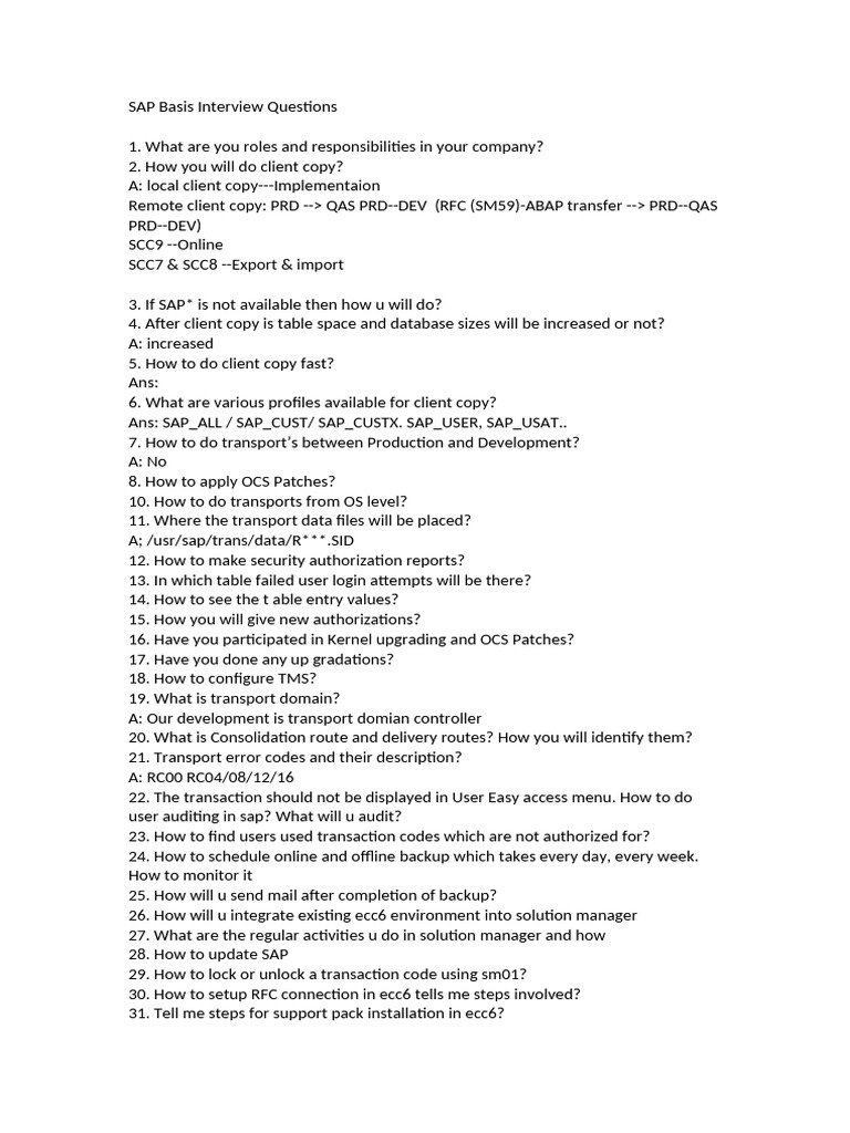 SAP Basis Interview Questions | PDF