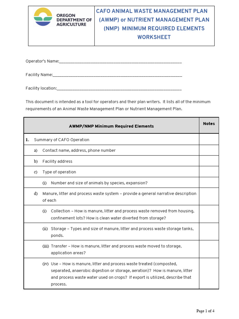 Animal Waste Management Min Requirements | PDF