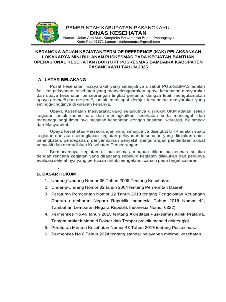 MNG 06. Tor Pelaksanaan Lokakarya Mini Bulanan Puskesmas | PDF