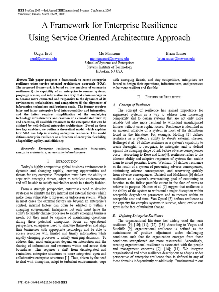 A Framework For Enterprise Resilience Using Service Oriented Architecture Approach | PDF