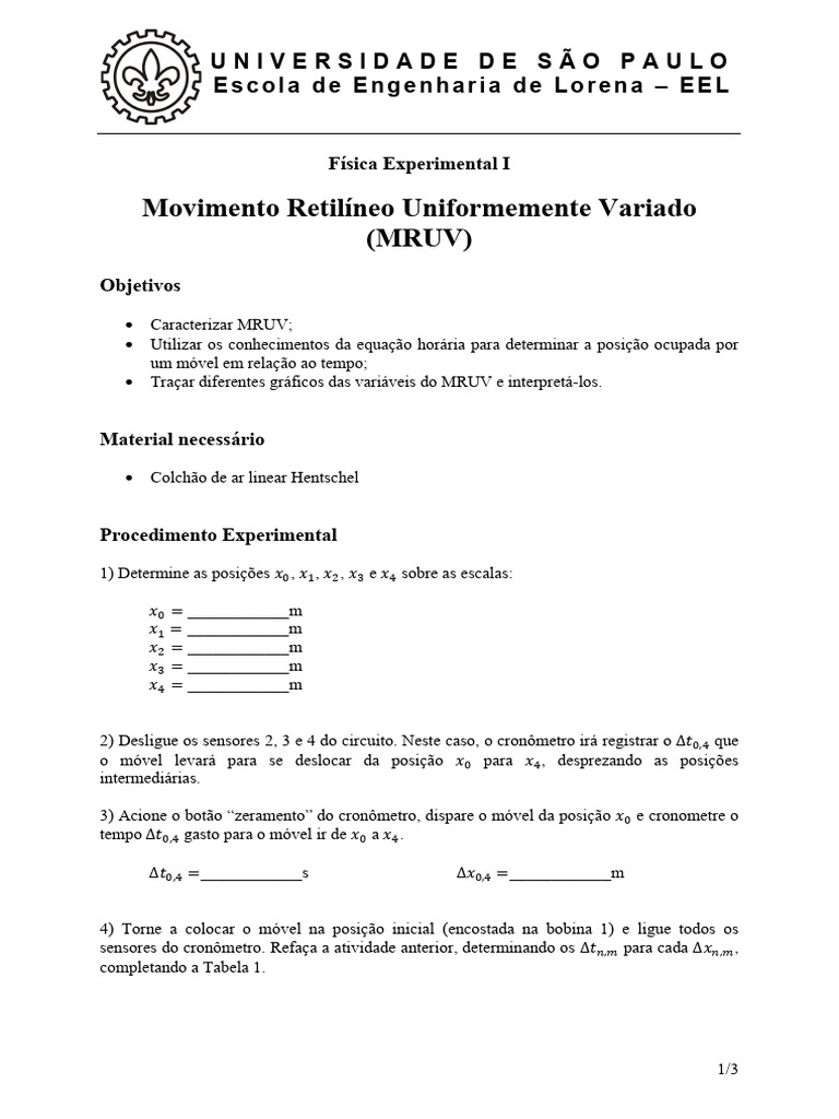 Roteiro 3 - MRUV | PDF