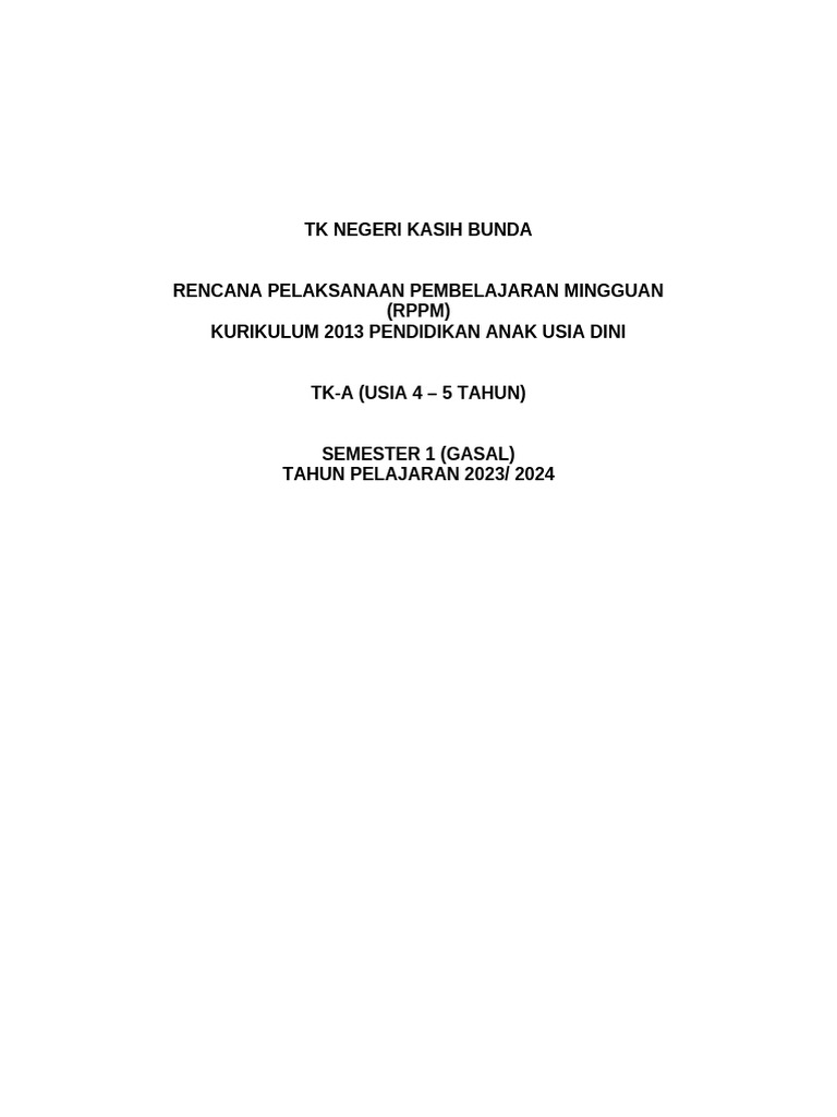 RPPM TK A 4-5 Tahun K13 Semester 1 | PDF