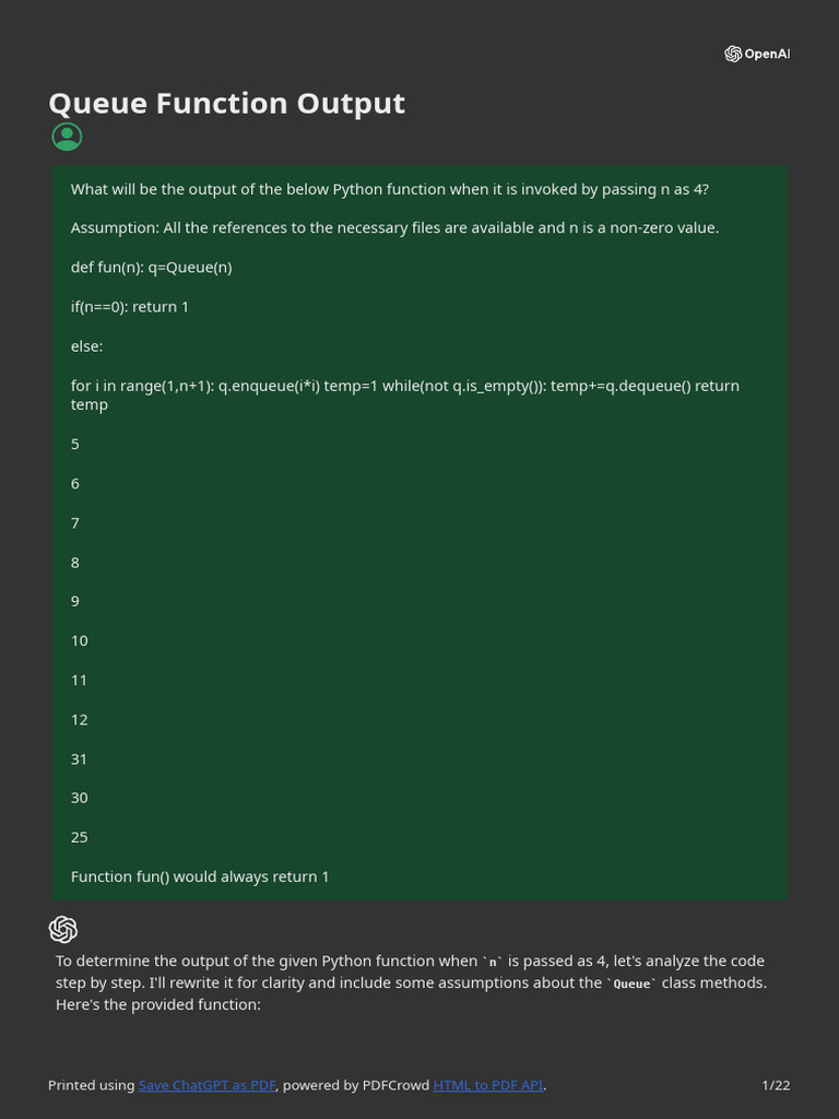 Queue Function Output | PDF