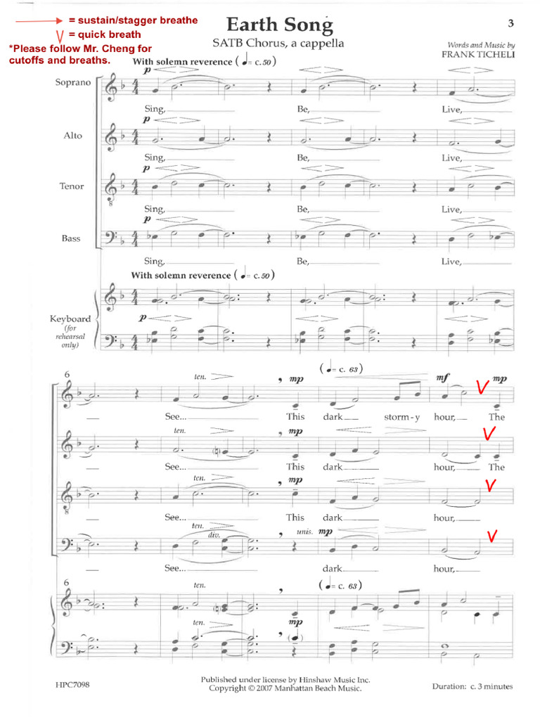 Ticheli - Earth Song (Marked) | PDF