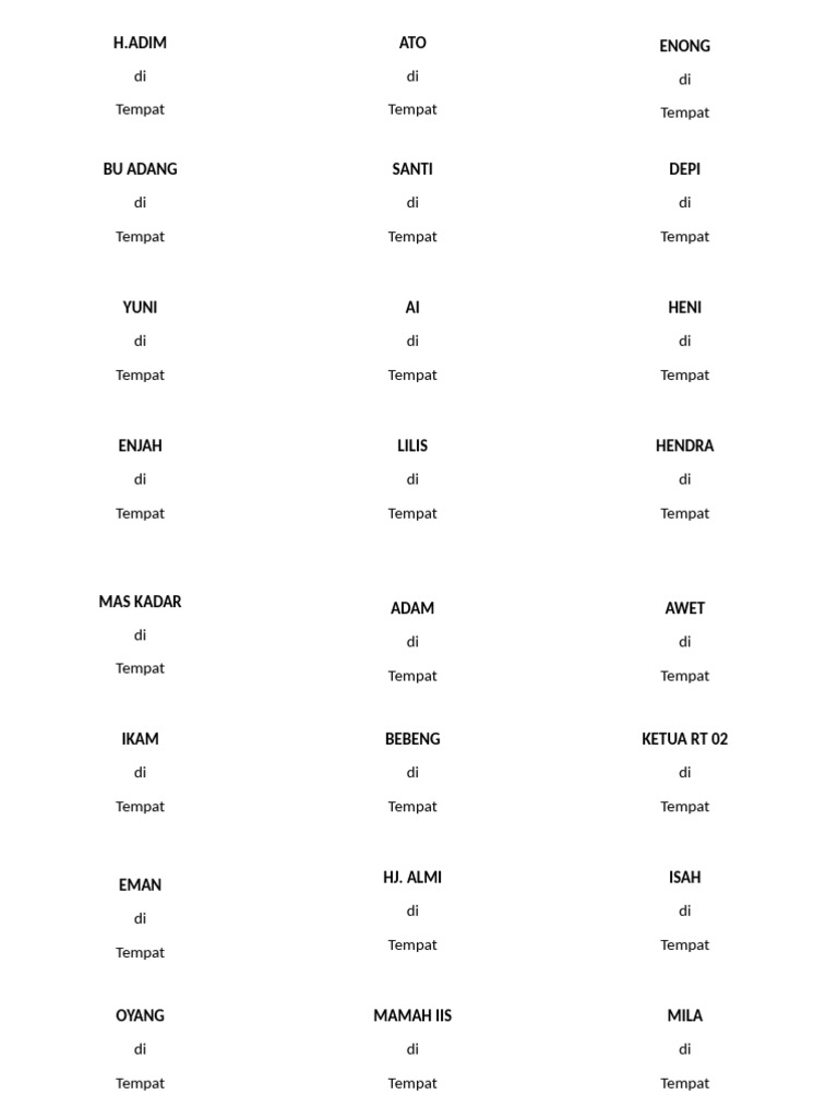 Label Nama Undangan Mama | PDF