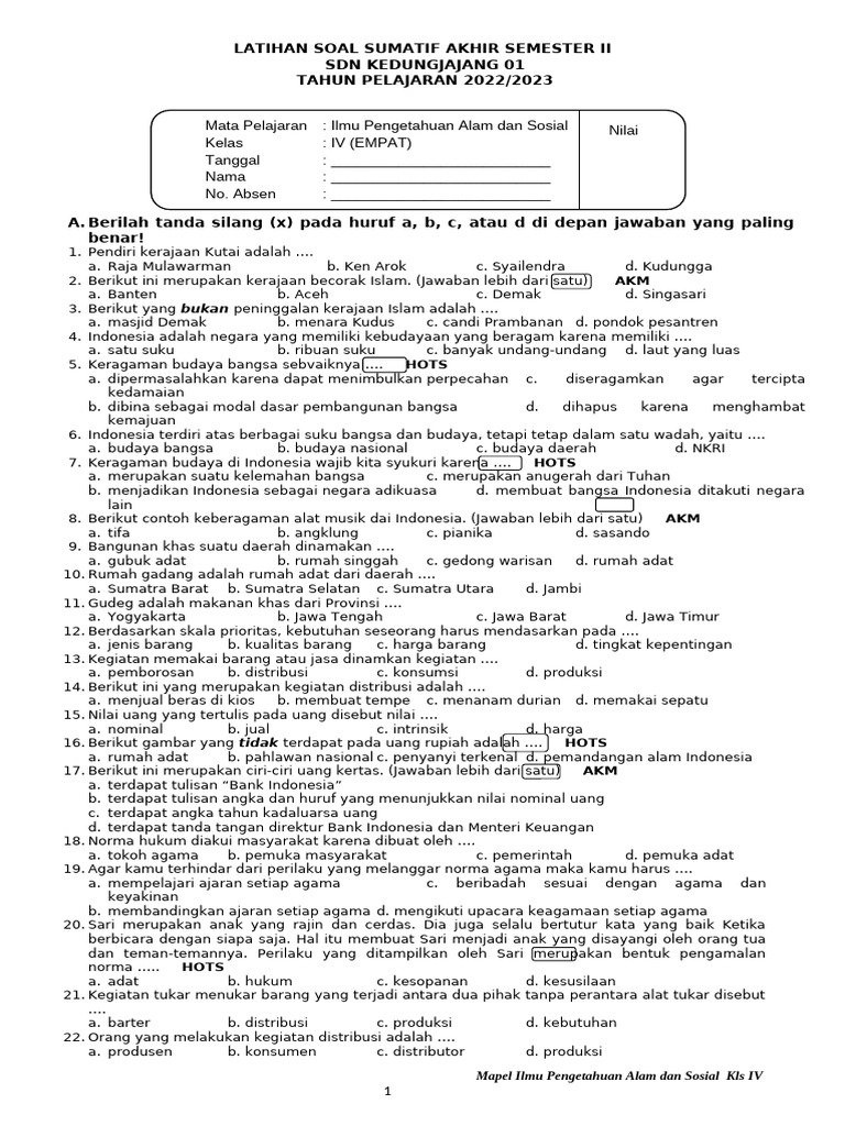 Soal Sat Ipas Kelas 4 Semester 2 | PDF