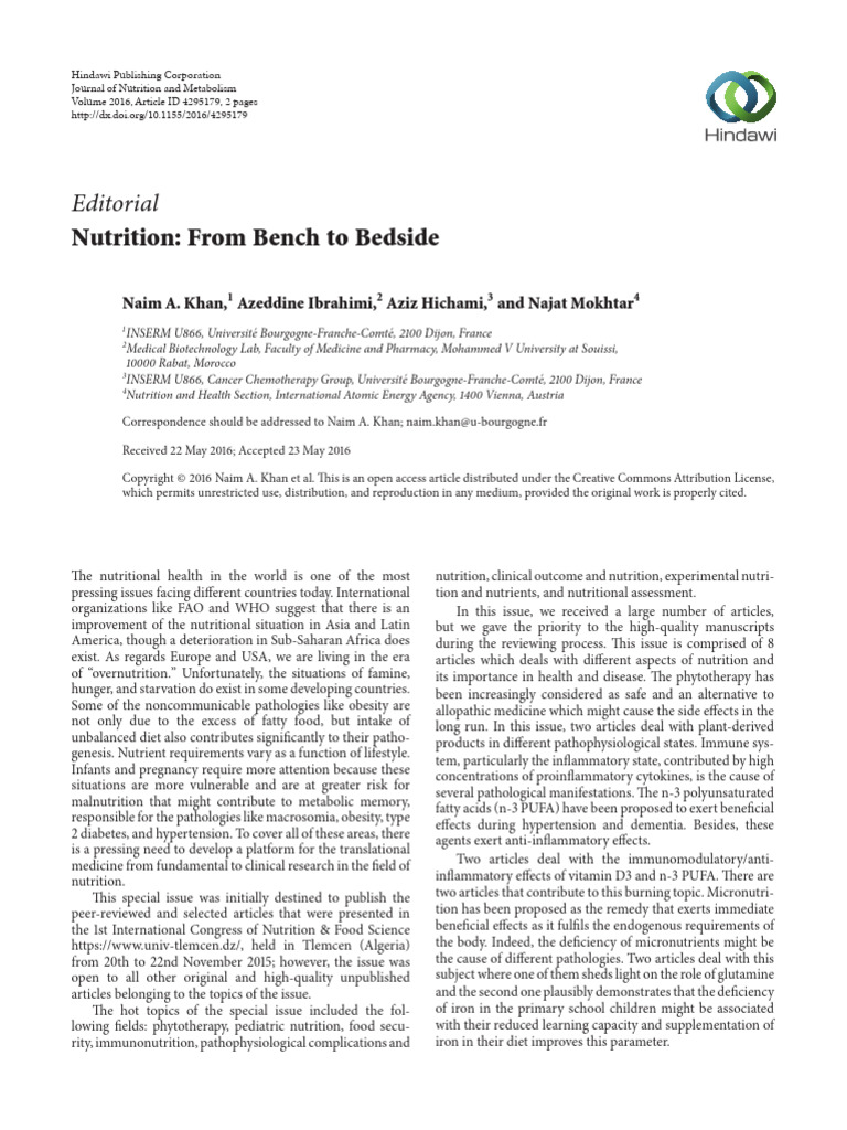 Nutrition From Bench To Bedside | PDF