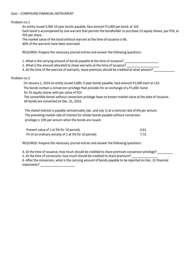 finals-Quiz-Compound-financial-instruments | PDF