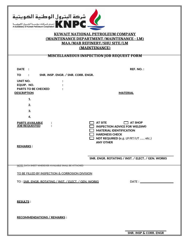 Ic-52 - Attach No. 4 - Miscellaneous Inspection Job Request Form | PDF