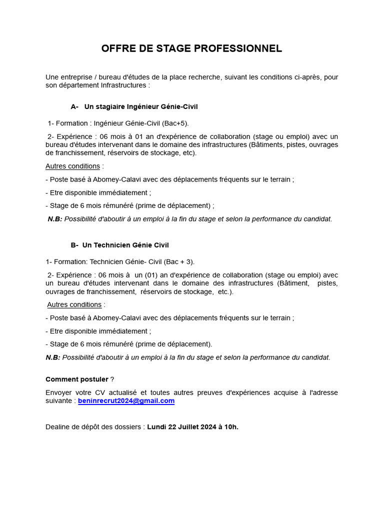 Offre de Stage Professionnel | PDF