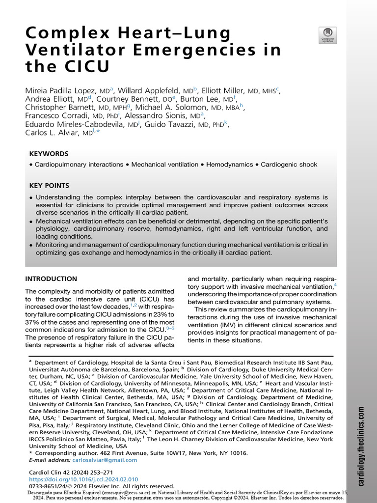 Complex HeartLung Ventilato R Emergencies in The CICU | PDF | Pulmonology | Respiration