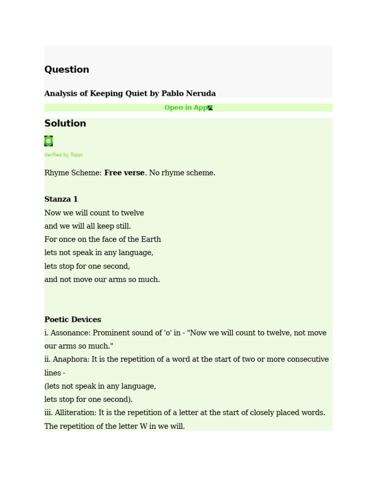 Keeping Quiet Poetic Devices - Xii | PDF