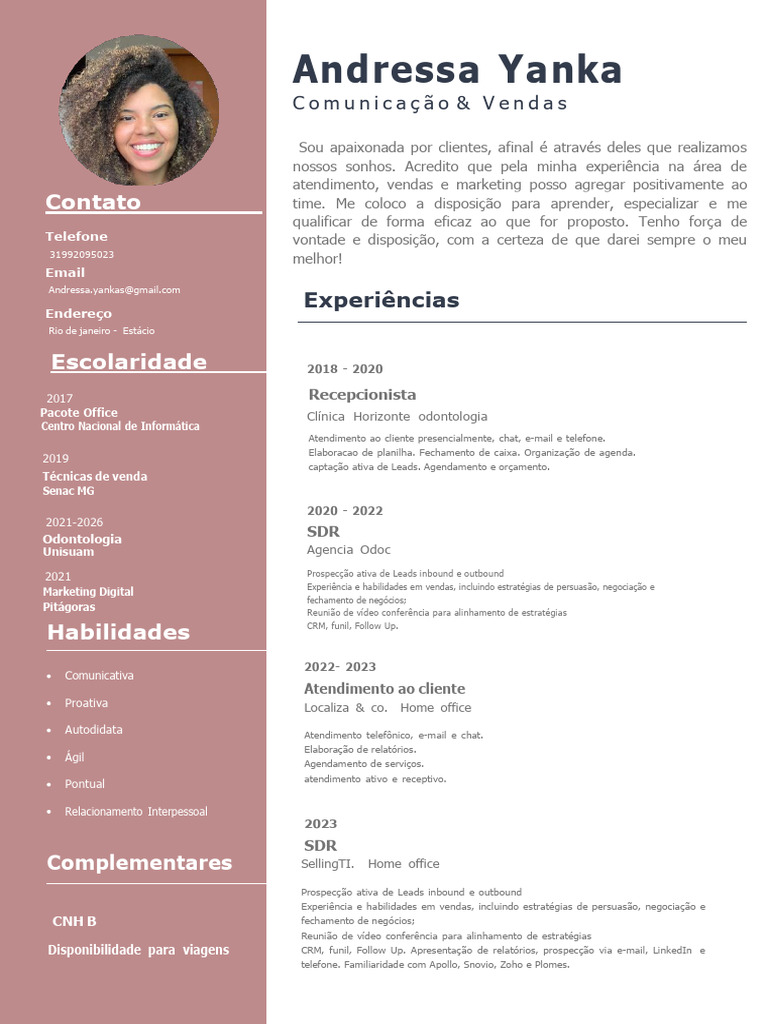 CV Andressa Yanka - SDR | PDF