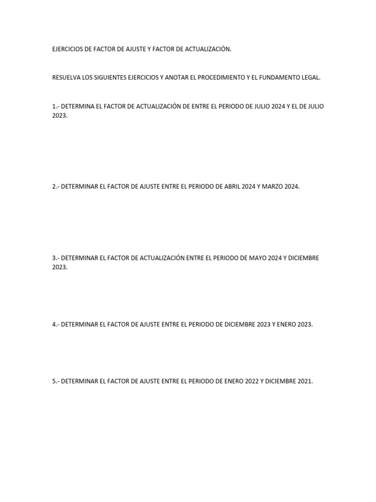 Ejercicios de Factor de Ajuste y Factor de Actualización 5 2024 | PDF
