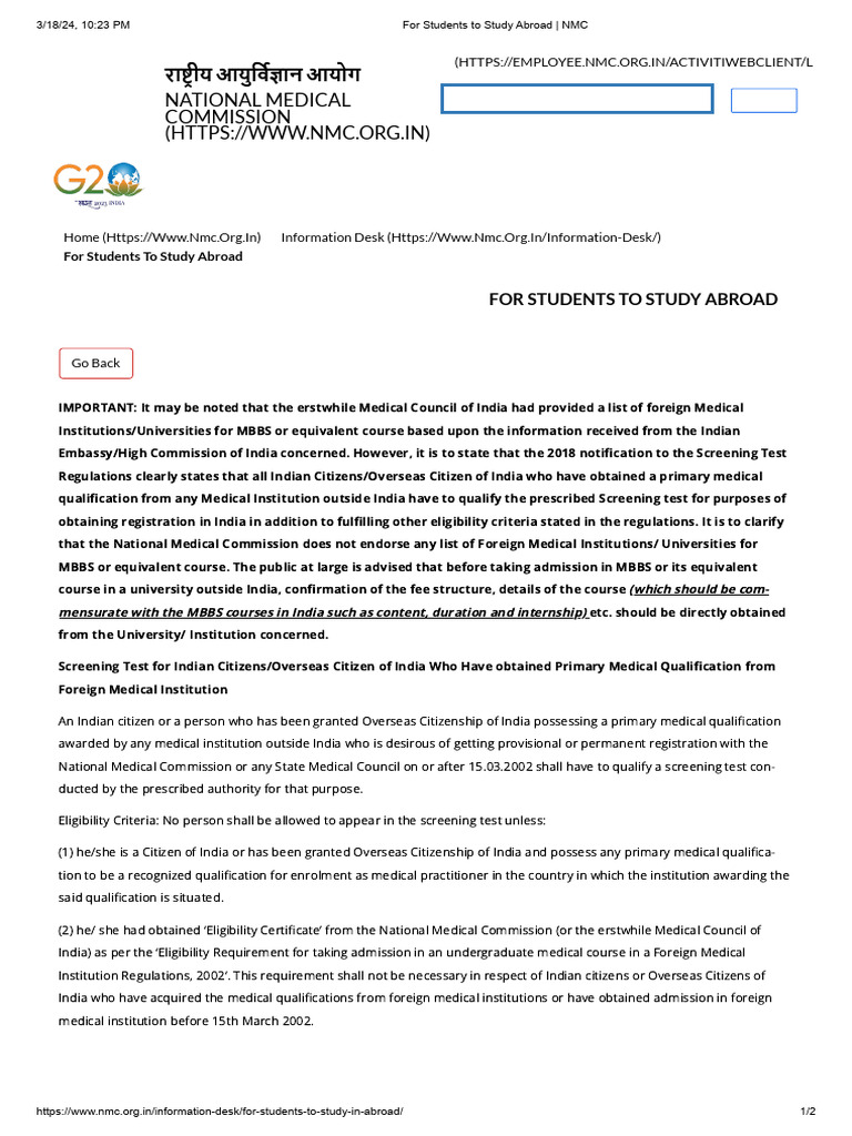 NMC Guidelines for Foreign MBBS Students | PDF | Citizenship ...