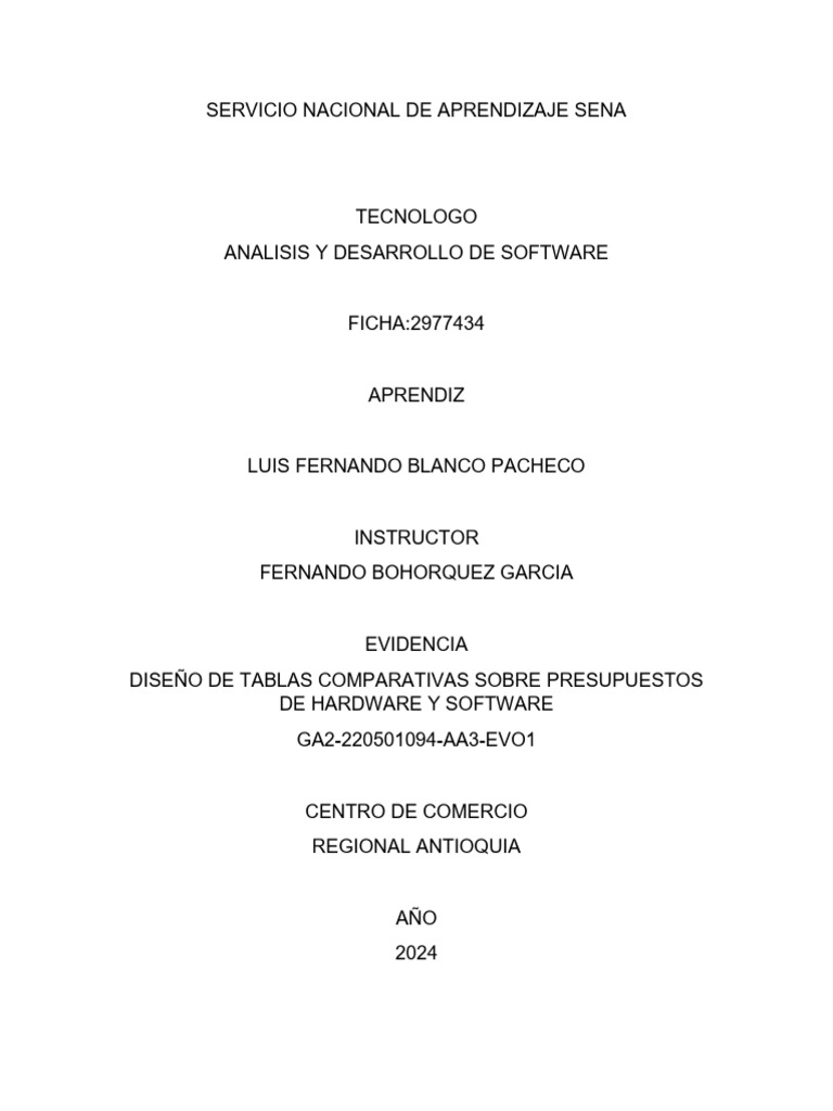 Tabla de Comparativa de Hardware y Software | PDF