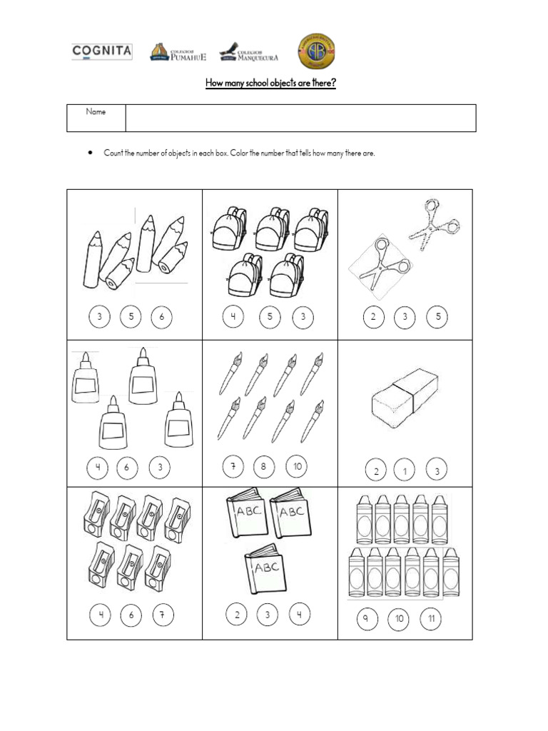 Anexo 1 - Numbers & School Objects | PDF