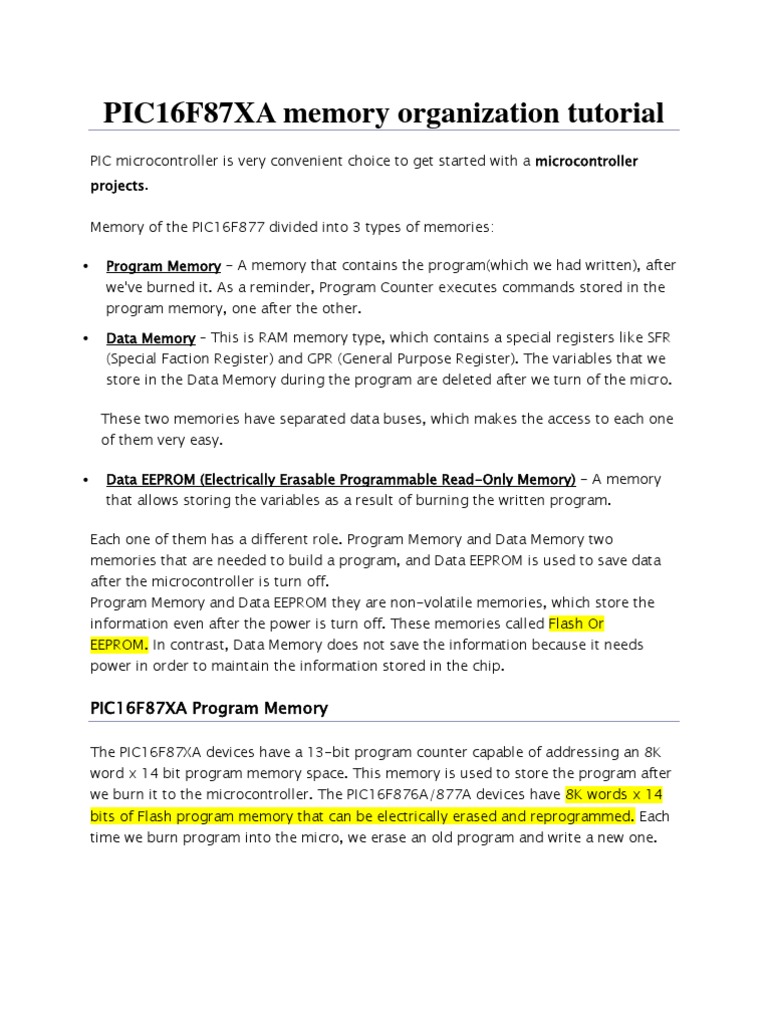 PIC16F87XA Memory Organization Tutorial | PDF | Computer Memory | Microcontroller