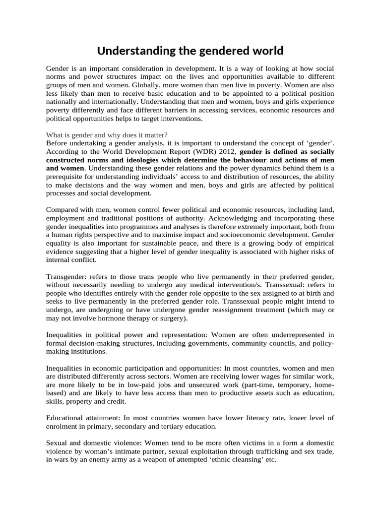 Understanding The Gendered World | PDF | Gender Studies | Gender