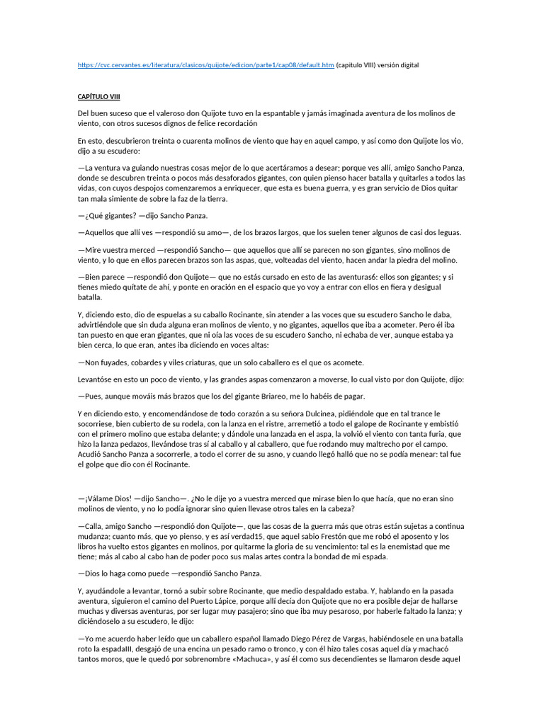 Don Quijote y la aventura de los molinos | PDF | Don Quijote | Caballero