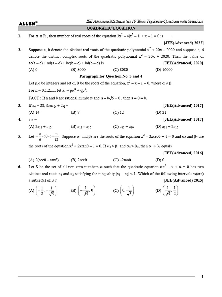 Quadratic Equation | PDF