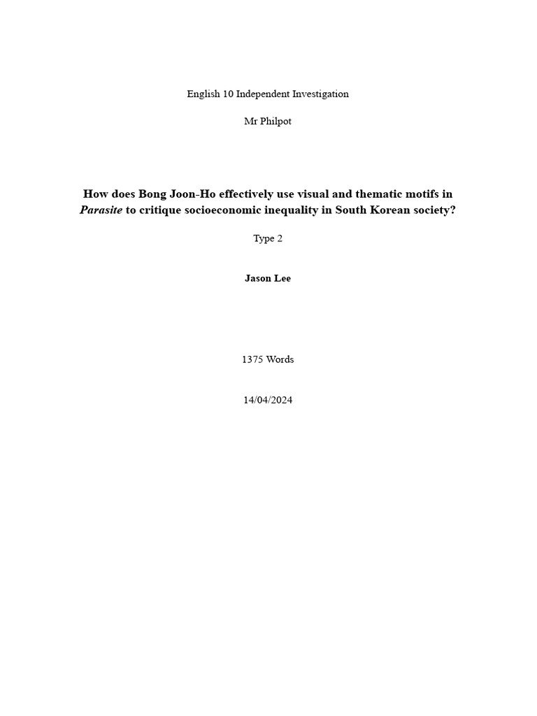 Parasite Research Essay | PDF