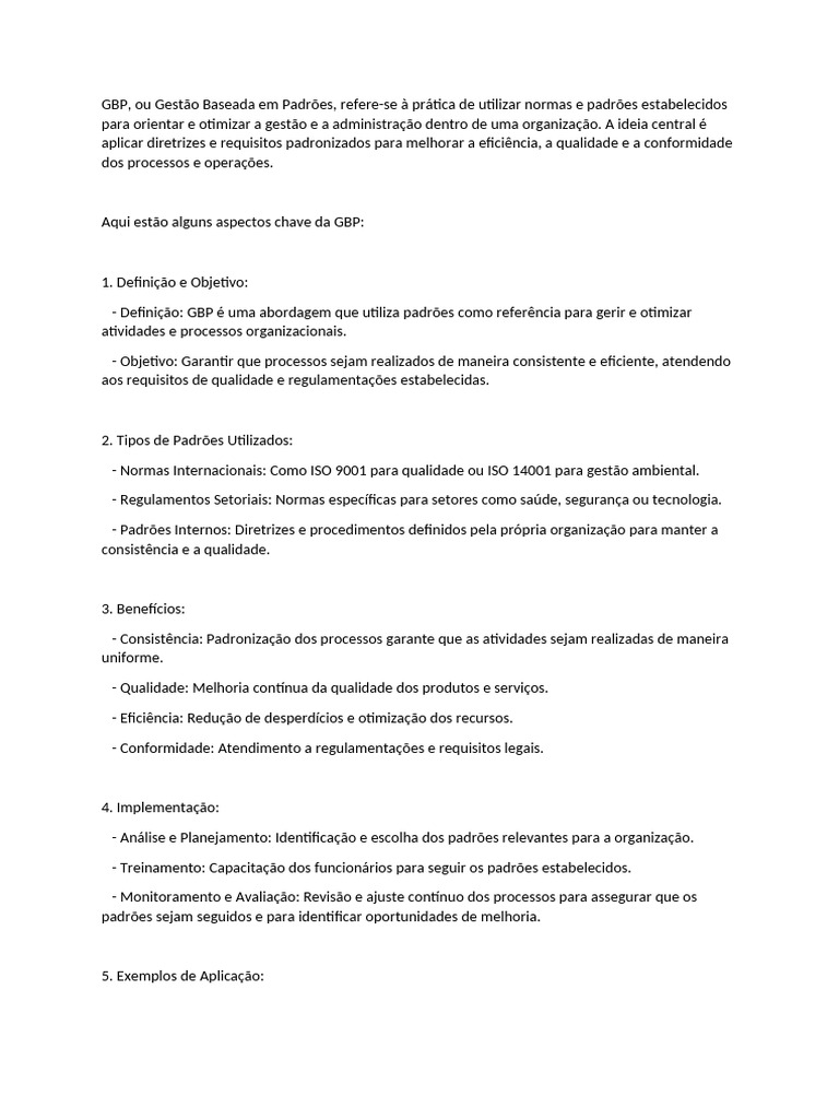 O Que É GBP-Gestao Baseada em Padrões | PDF
