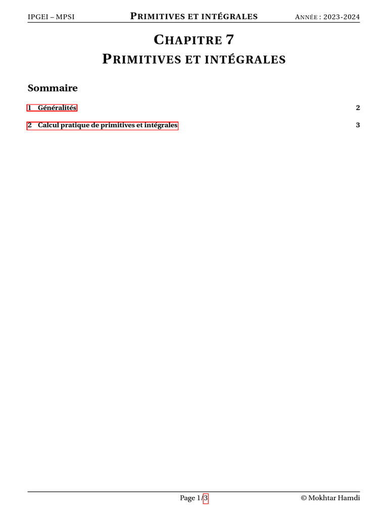 Chap7 Primitives - Et - Intégrales | PDF