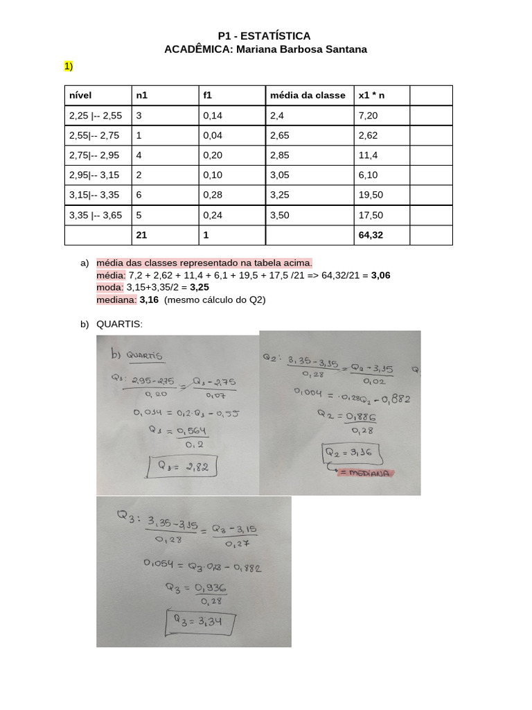 P1 - Estatística | PDF