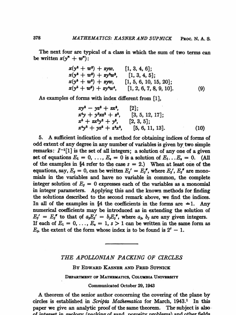 Edward Kasner and Fred Supnick - The Apollonian Packing of Circles ...
