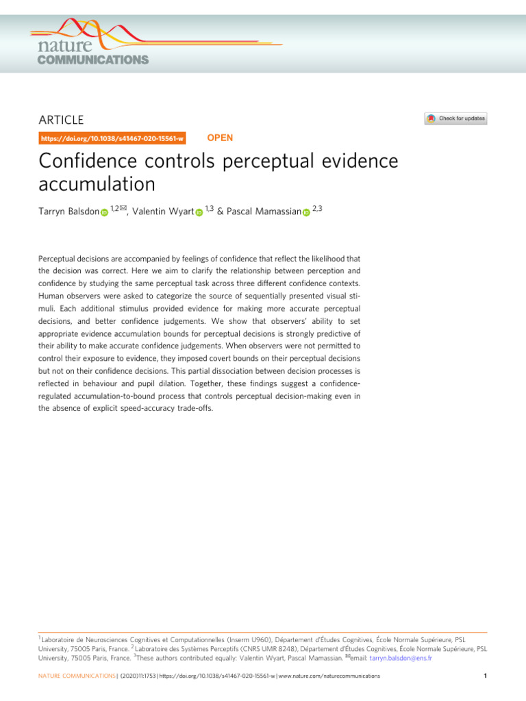 2020-Confidence Controls Perceptual Evidence Accumulation | PDF