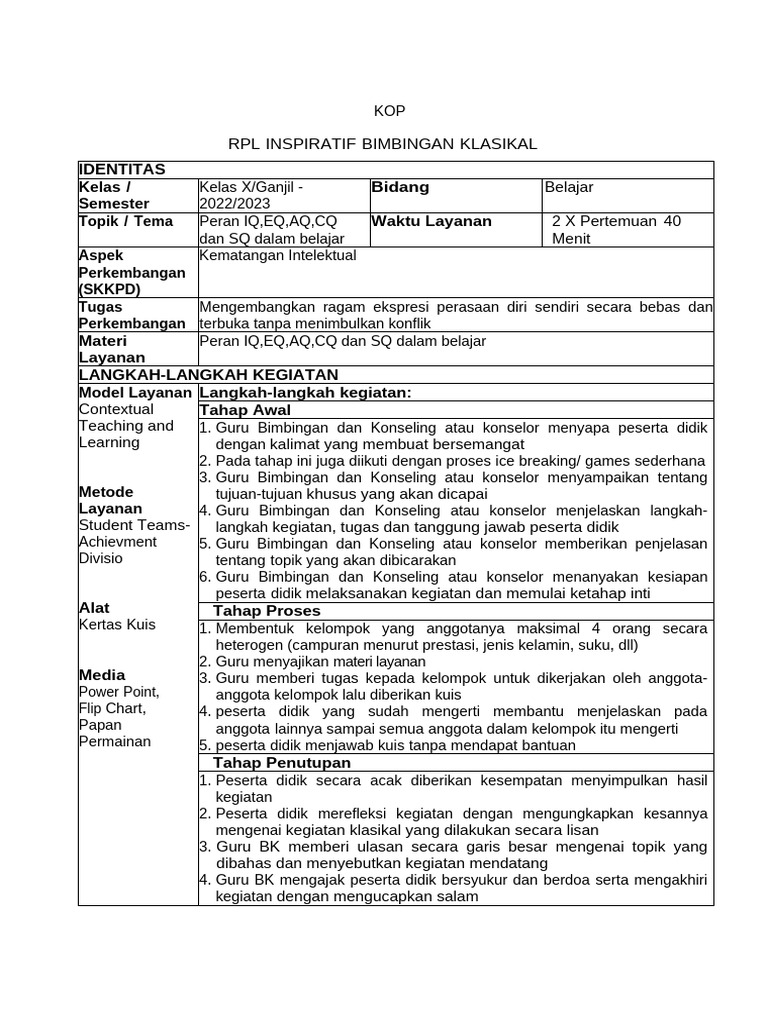 RPL Peran IQ, EQ, AQ, CQ Dan SQ Dalam Belajar | PDF