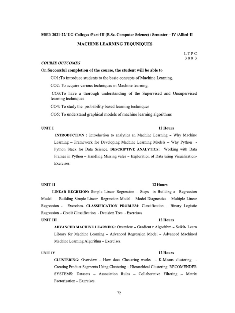 II UG ML Syllabus | PDF