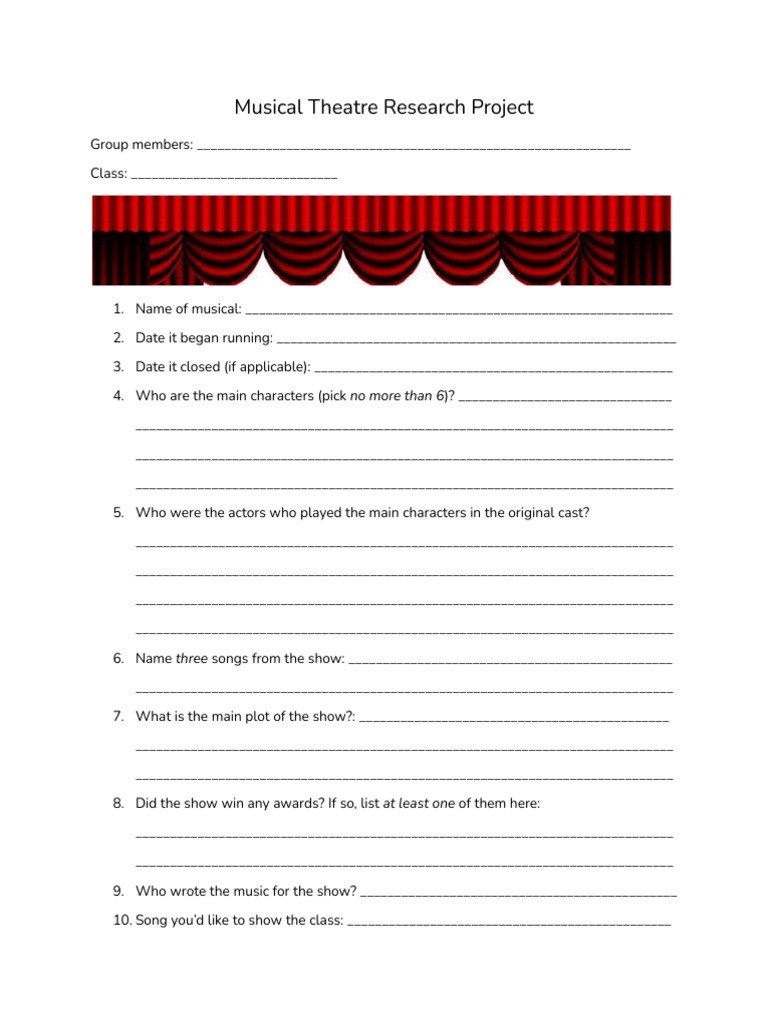 Musical Theatre Research Project: No More Than 6 | PDF