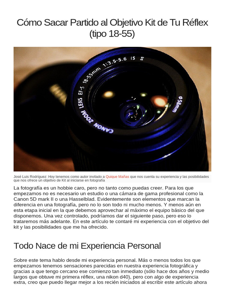 Cómo Sacar Partido Al Objetivo Kit de Tu Réflex | PDF