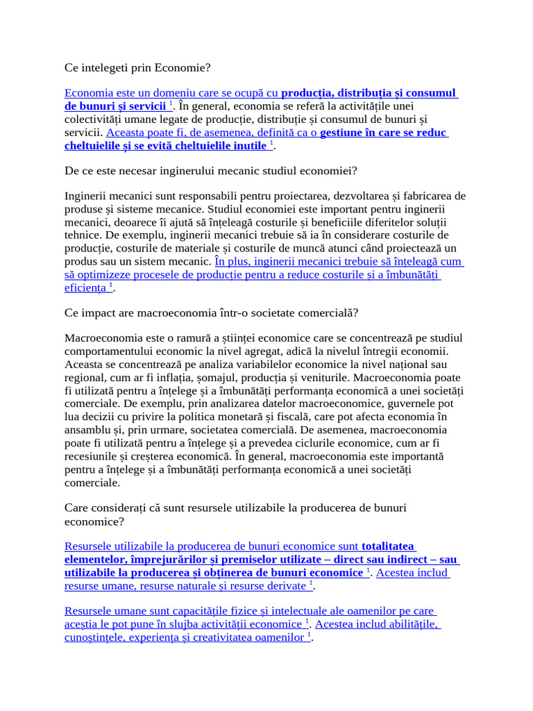 Test 5 Intrebari Cu Raspuns Economie | PDF