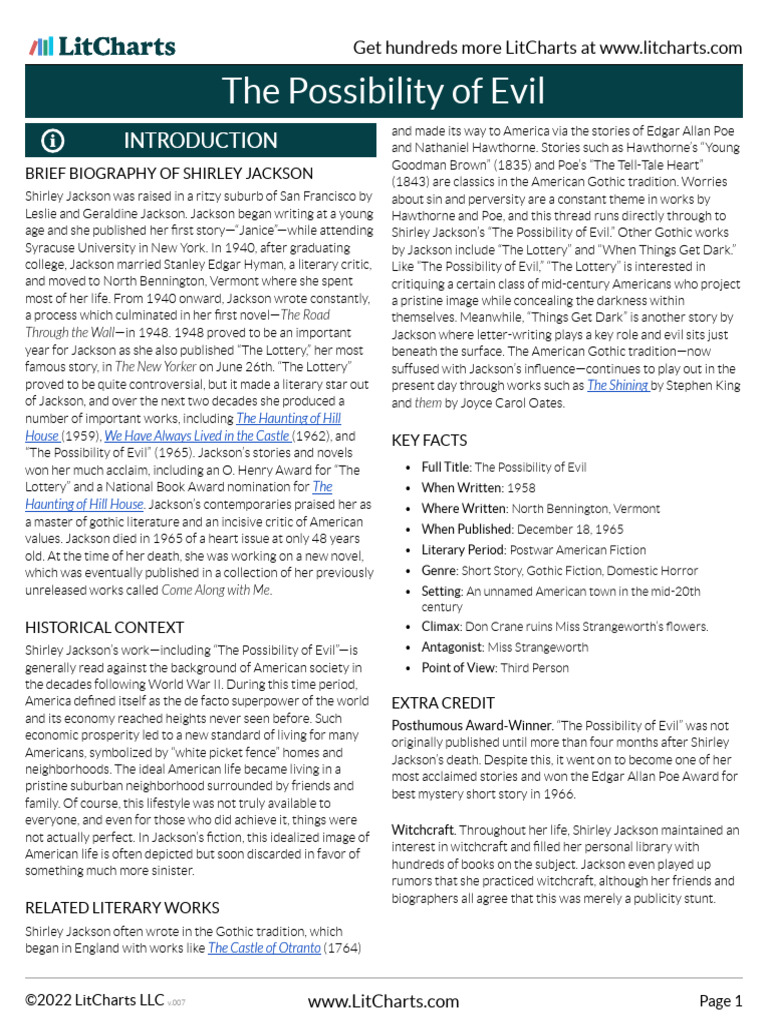 The Possibility of Evil LitChart | PDF