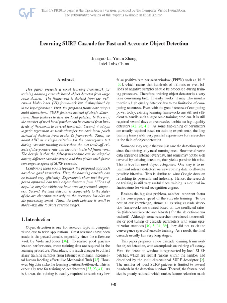 Li Learning SURF Cascade 2013 CVPR Paper | PDF Li Learning SURF Cascade 2013 CVPR Paper | PDF