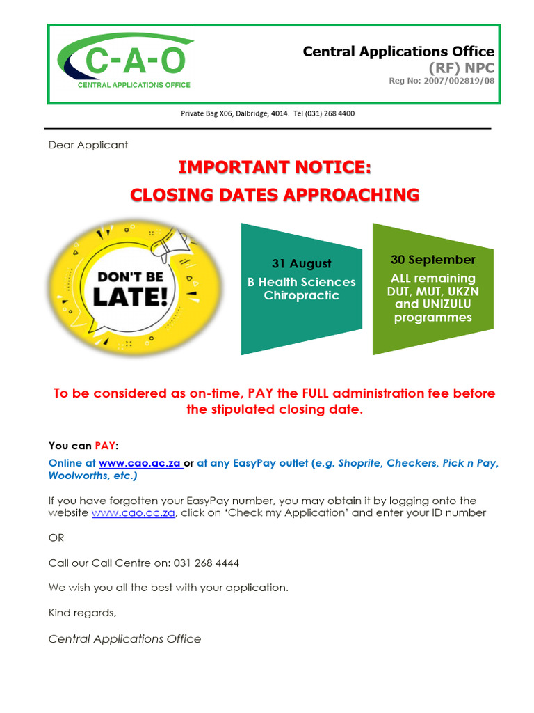Closing Dates Approaching | PDF