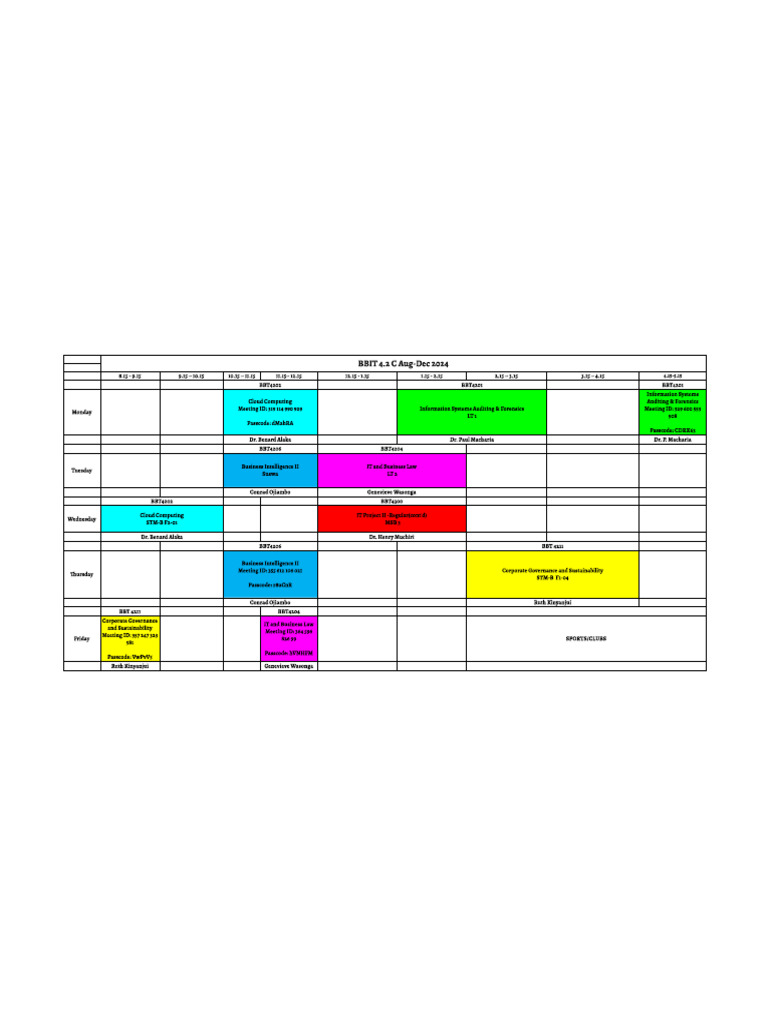 BBIT 4.1C Aug-Dec Timetable | PDF